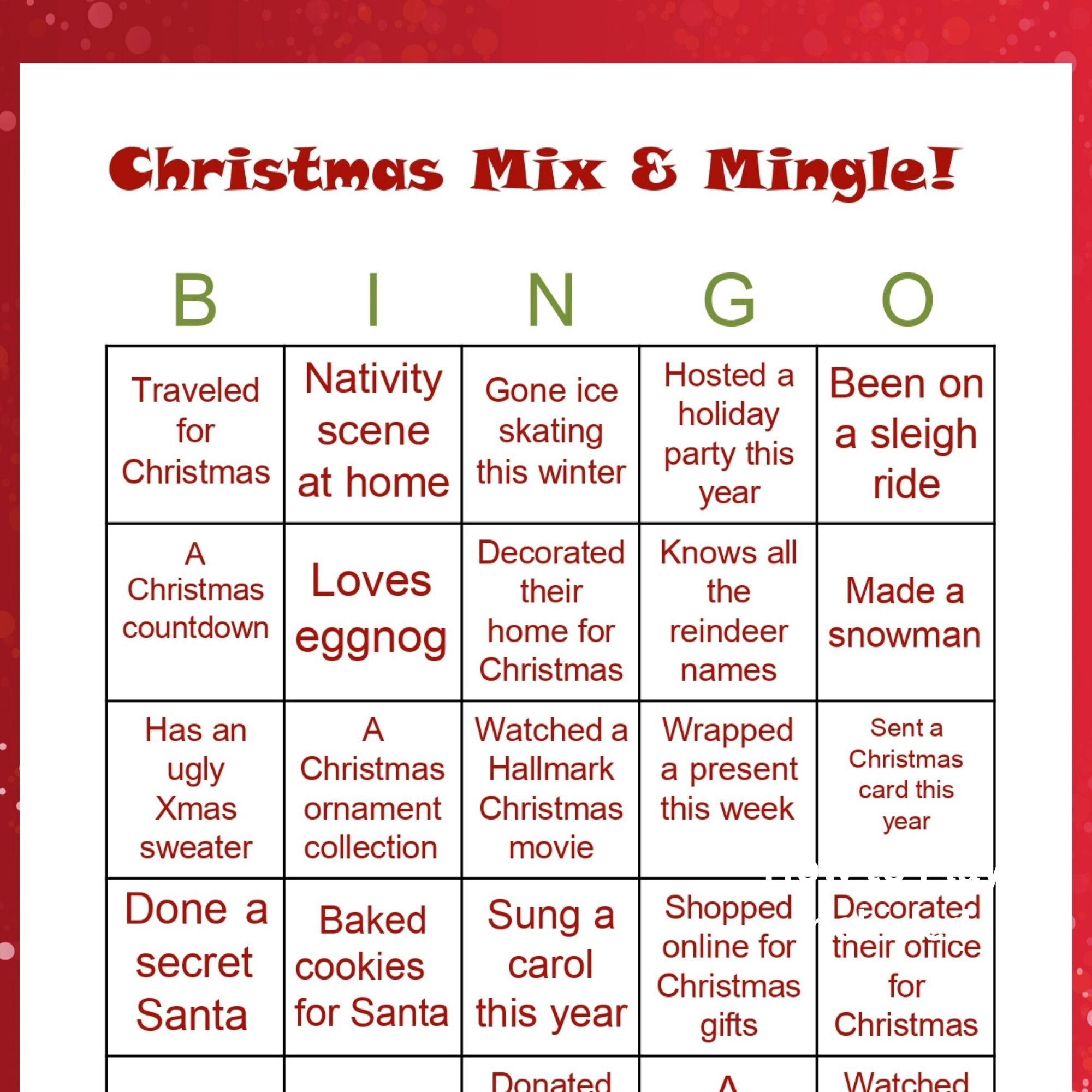 Christmas Bingo,mix and Mingle Bingo,christmas Find the Guest Bingo ...