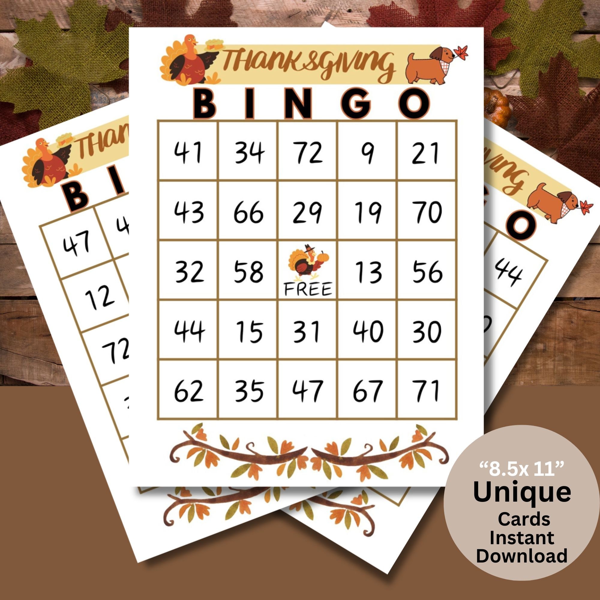 Thanksgiving Game,x100 Bingo Cards With Numbers,printable,fall,family ...