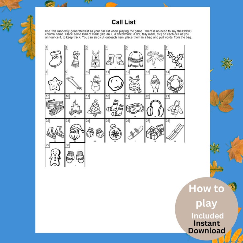 Winter Bingo X100 Christmas Bingo,printable Bingo, for Party,color In ...