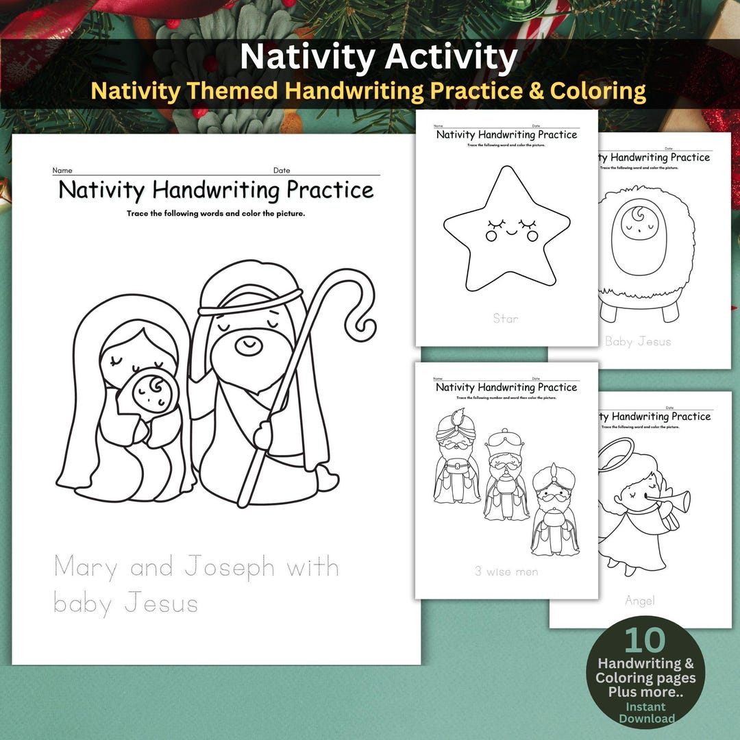 Nativity Printable,story,coloring Handwriting Practice for Kids ...