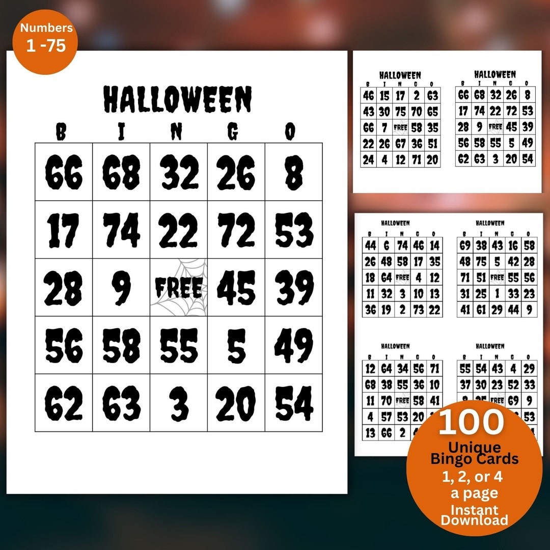 Halloween Bingo Numbers,activity for Adults,seniors,night,kids ...