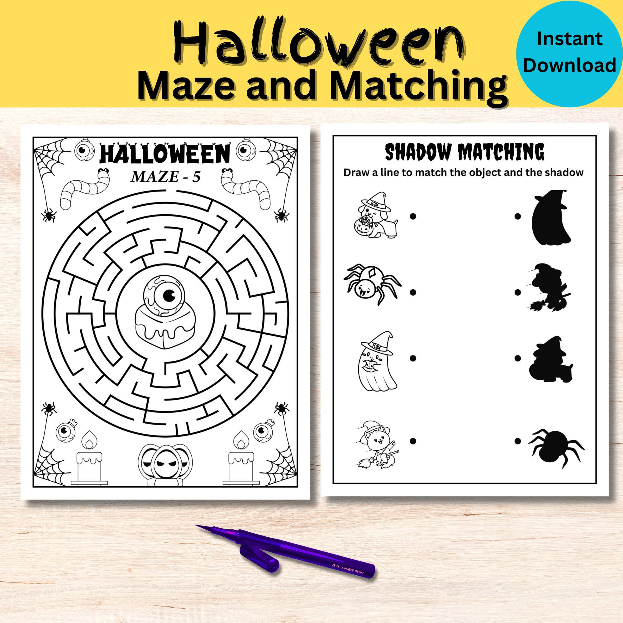 Halloween Maze for Kids, Shadow Matching Worksheet,fun Children's ...