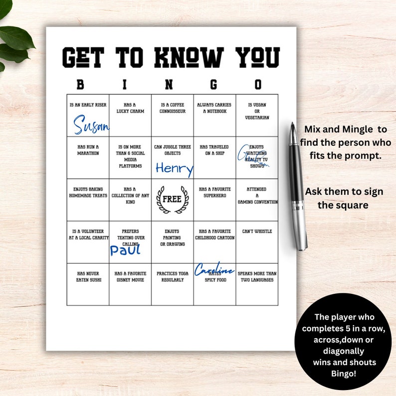 Get to Know You Bingo,coworker Bingo,icebreaker,activity,find Someone ...