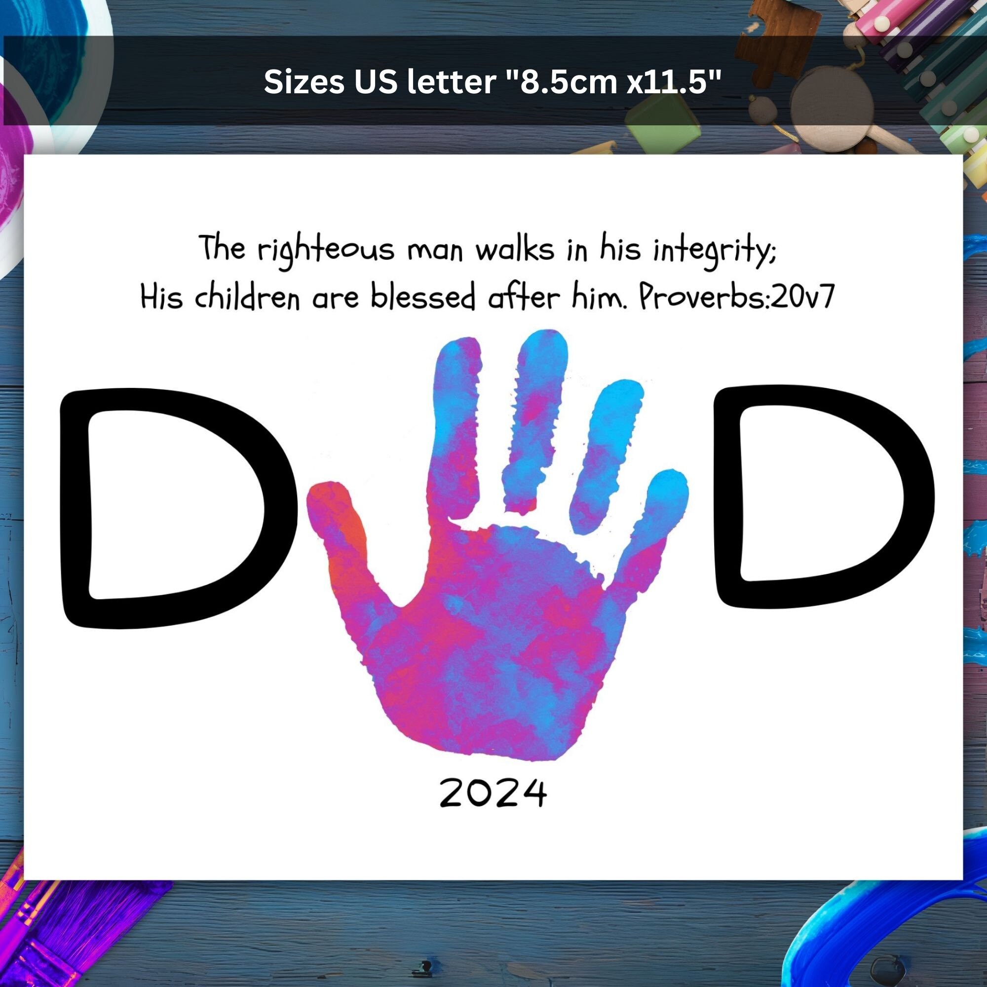 Father Day Handprint Bible Verse Craft,proverbs 20:7,christian Dad ...