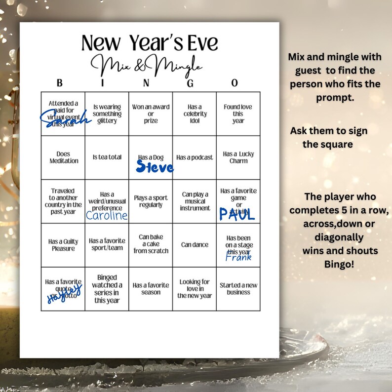 New Year Games,new Years Bingo,new Year's Eve Mix and Mingle Bingo,100 ...