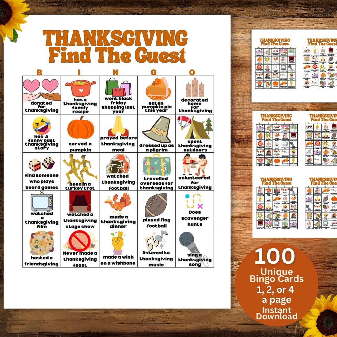 Printable Thanksgiving Game,bingo,find the Guest,friendsgiving Family ...