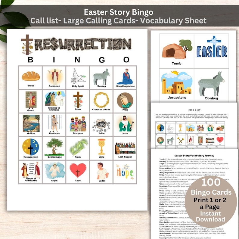 Resurrection Bingo,he is Risen,religious Easter Bingo Printable,for ...