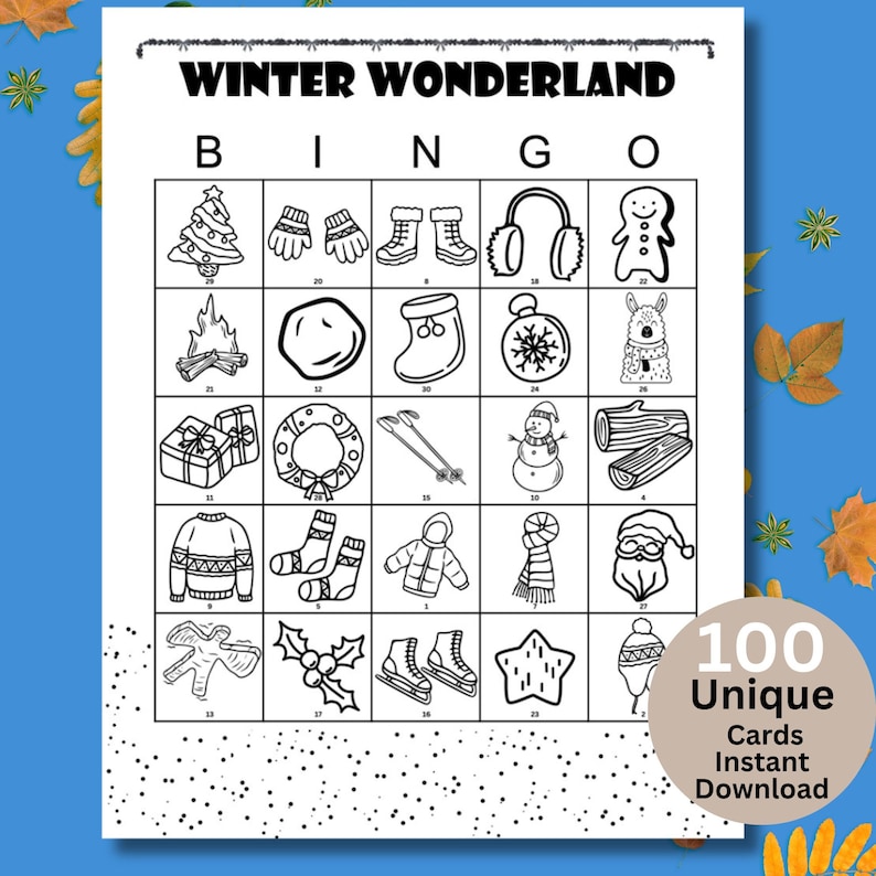 Winter Bingo X100 Christmas Bingo,printable Bingo, for Party,color In ...