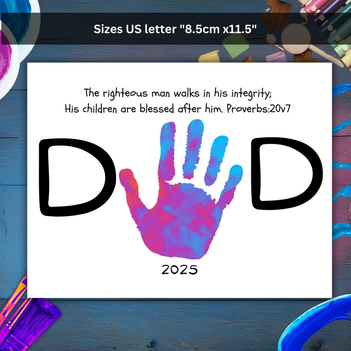 Father Day Handprint Bible Verse Craft,proverbs 20:7,christian Dad ...