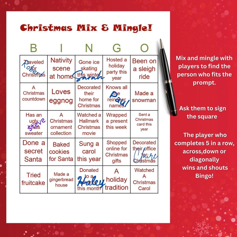 Christmas Bingo,mix and Mingle Bingo,christmas Find the Guest Bingo ...