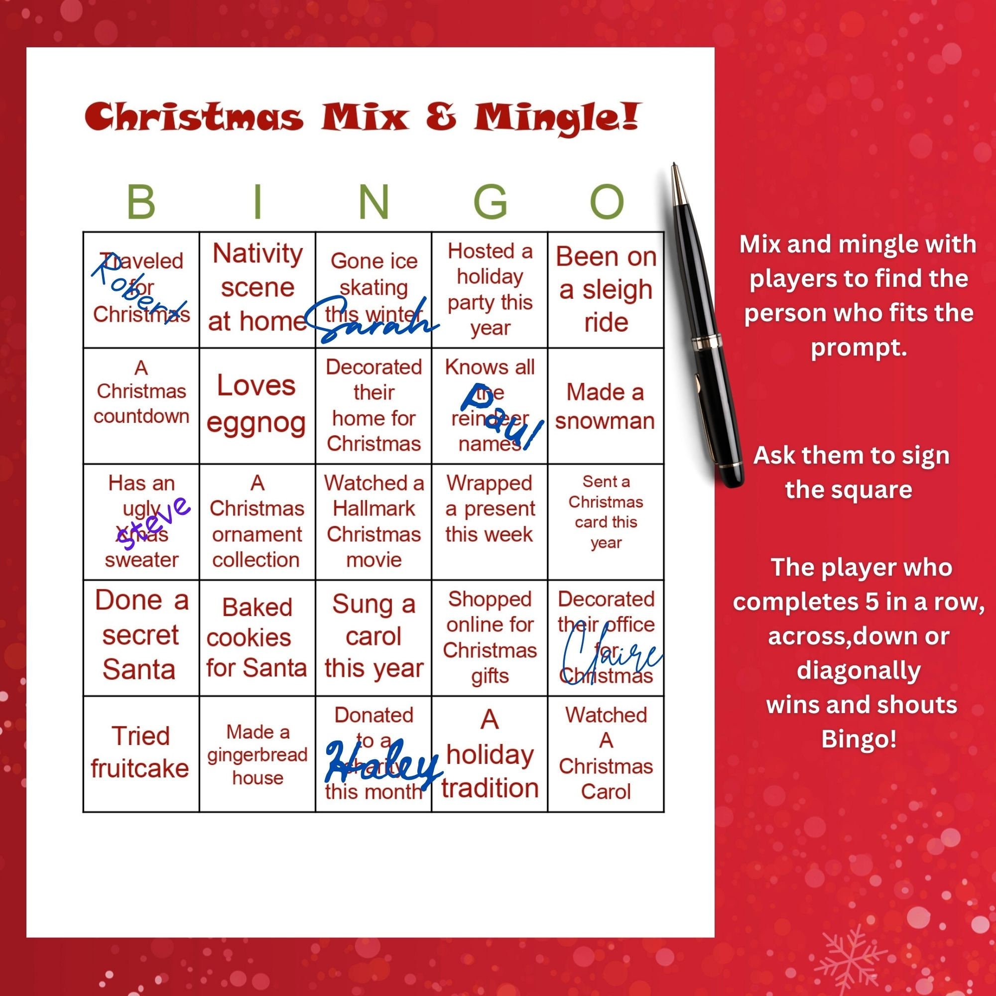 Christmas Bingo,mix and Mingle Bingo,christmas Find the Guest Bingo ...