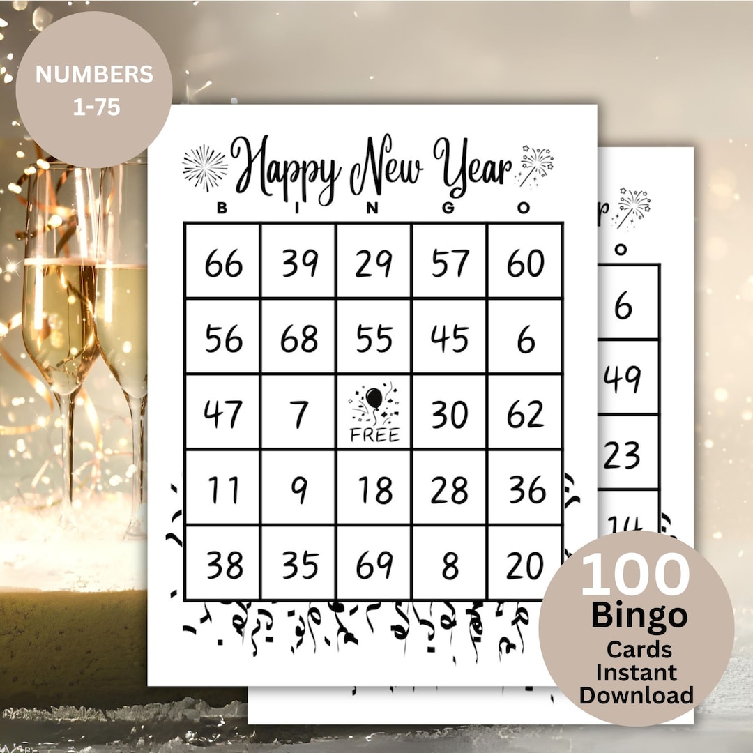 New Year Bingo,new Year Number Bingo,new Year's Eve Games for Seniors ...
