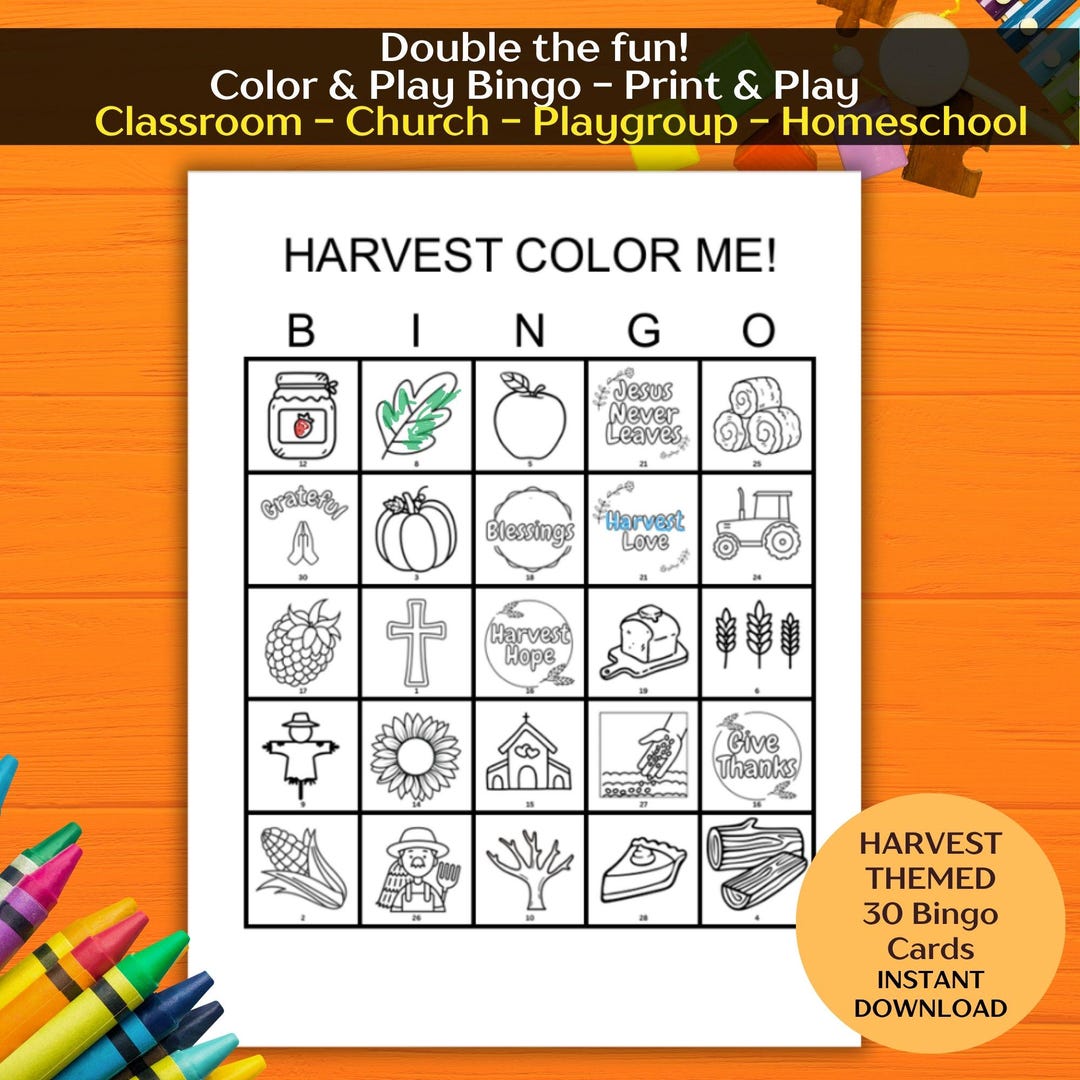 Sundayschool,harvest Bingo,fall Kids Activity,printable Game,homeschool ...