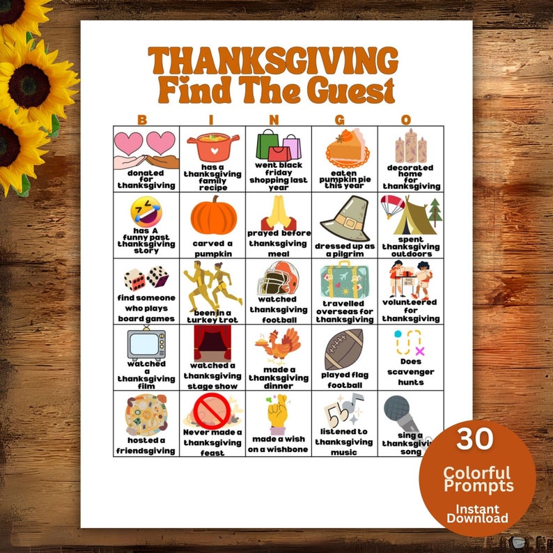 Printable Thanksgiving Game,bingo,find the Guest,friendsgiving Family ...