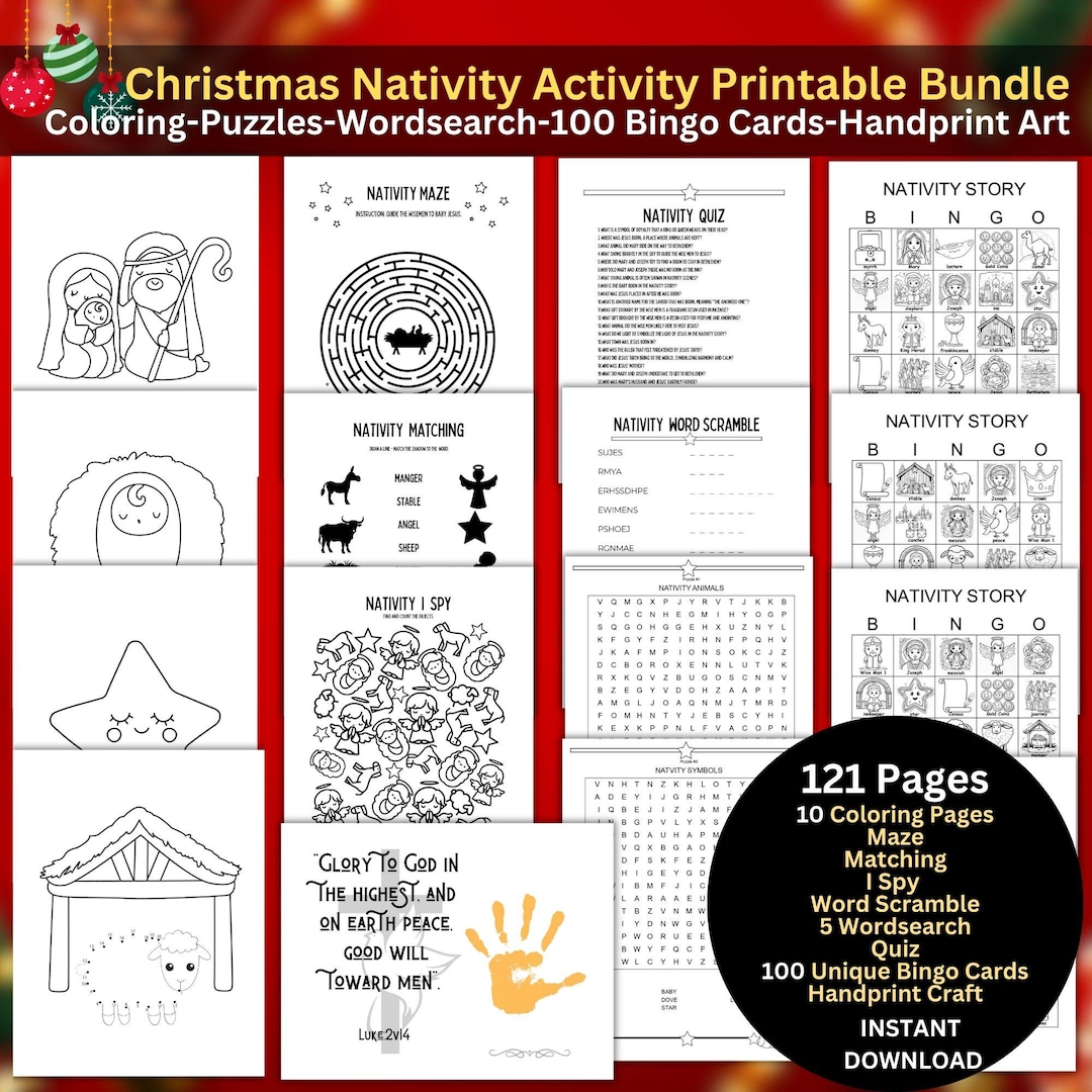 Nativity Bingo,nativity Activity for Kids,printable,coloring,maze ...