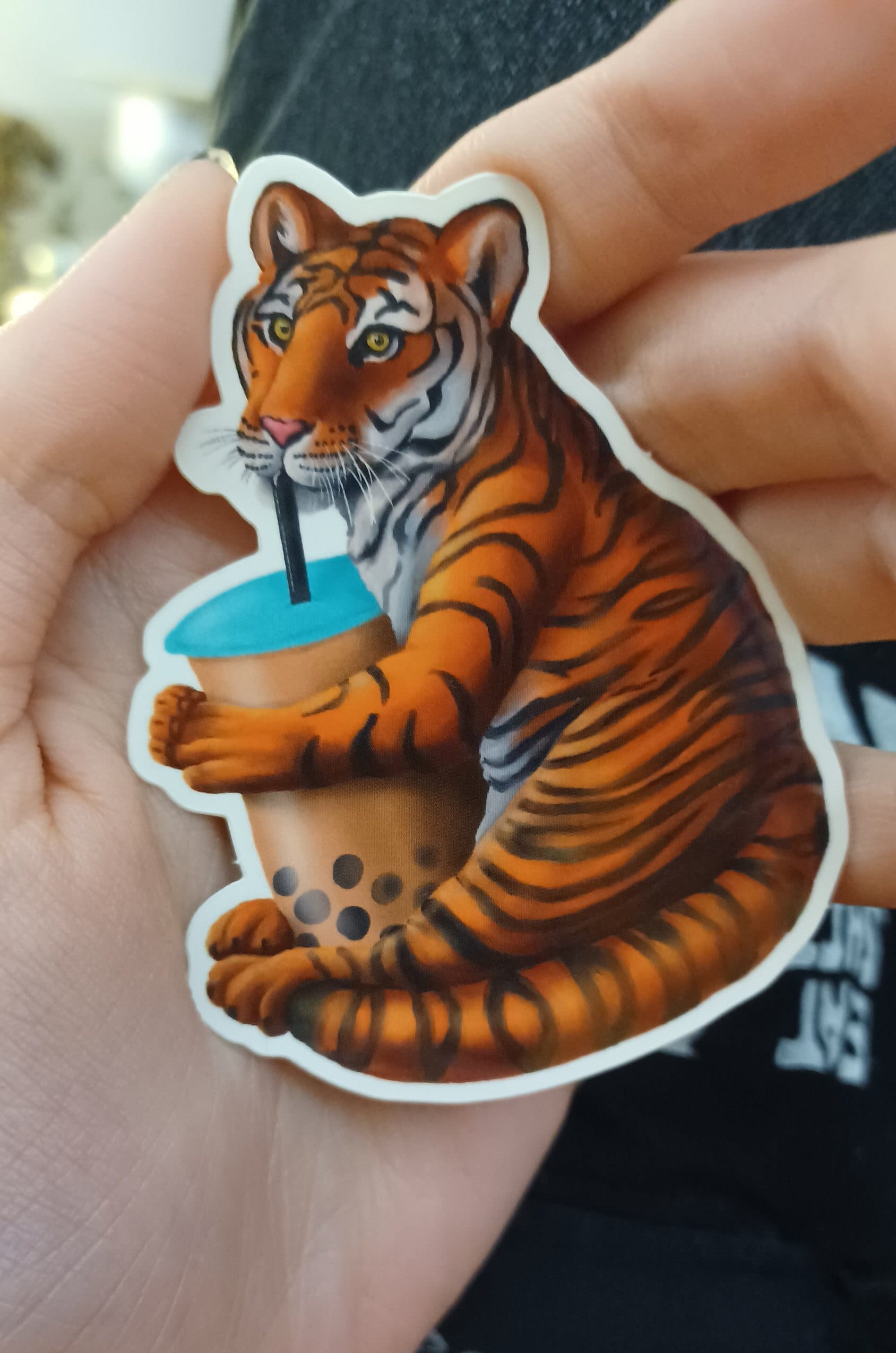 Tiger Drinking Boba Cute Animal Furry Vinyl Sticker - Etsy