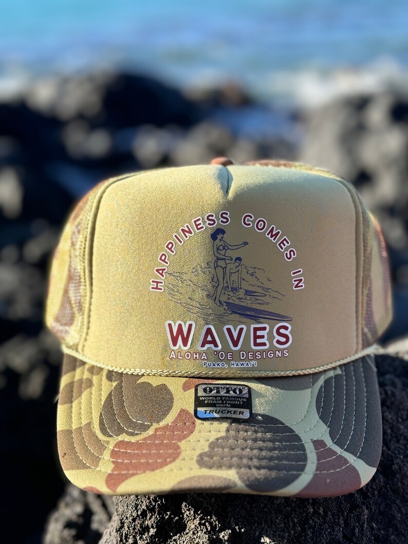Happiness Comes in Waves Aloha 'oe Trucker Hatwomen, Surfer, Trucker Hat, Aloha, Hawaii, Hat ...