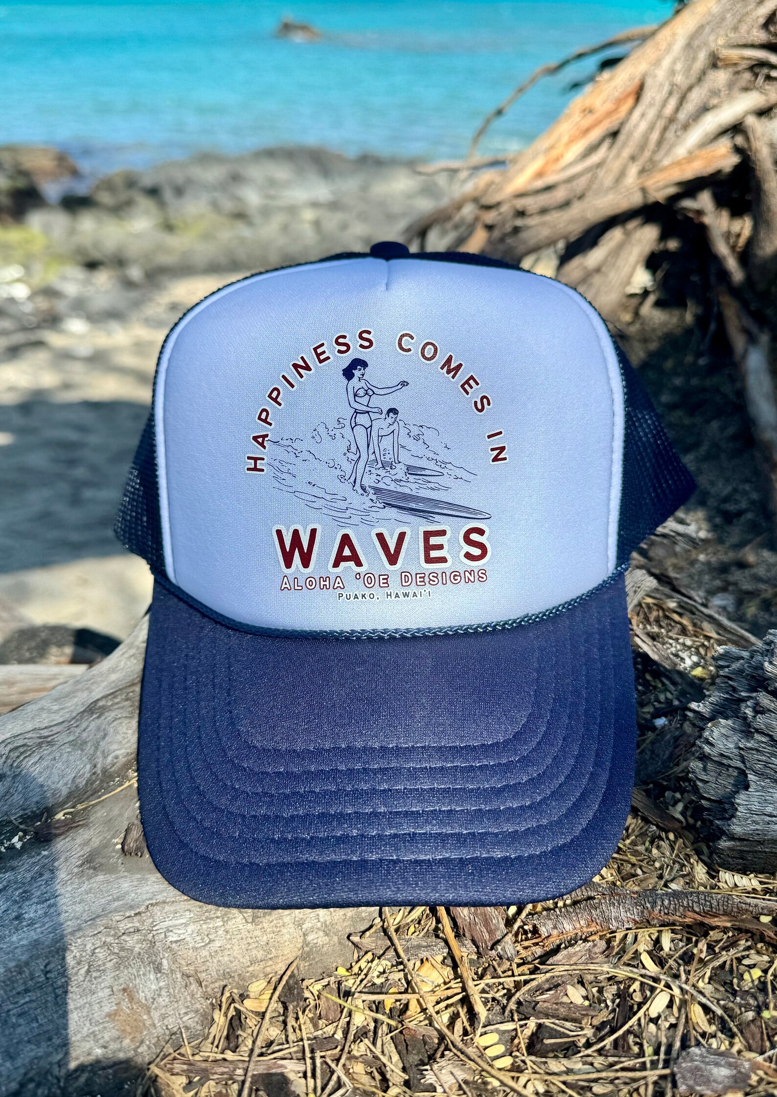 Happiness Comes in Waves Aloha 'oe Trucker Hatwomen, Surfer, Trucker ...