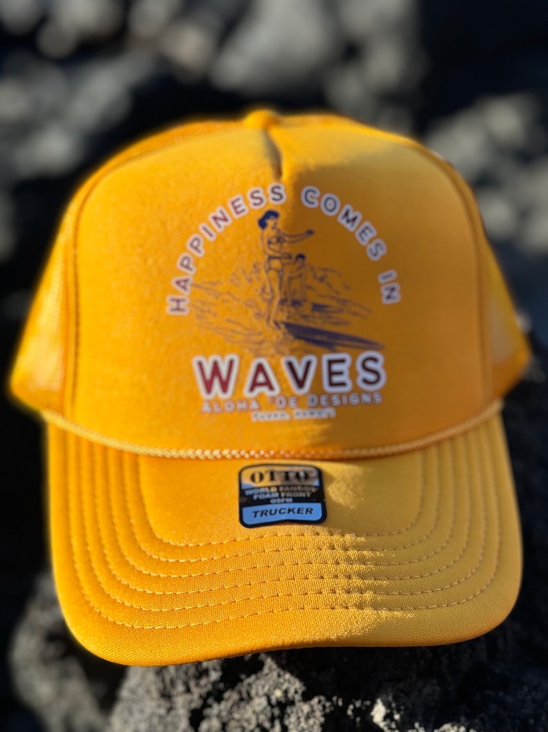 Happiness Comes in Waves Aloha 'oe Trucker Hatwomen, Surfer, Trucker Hat, Aloha, Hawaii, Hat ...