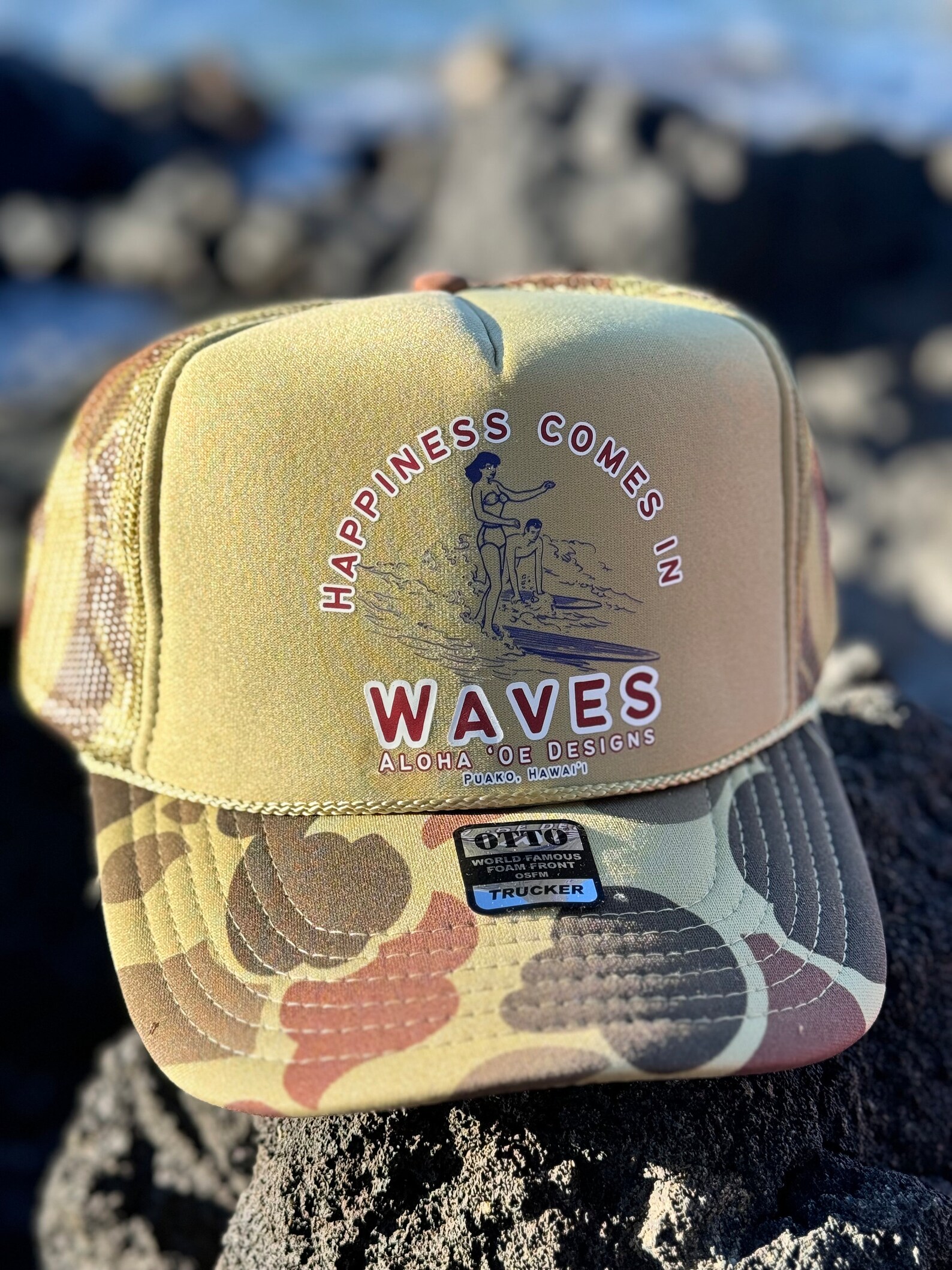 Happiness Comes in Waves Aloha 'oe Trucker Hatwomen, Surfer, Trucker ...