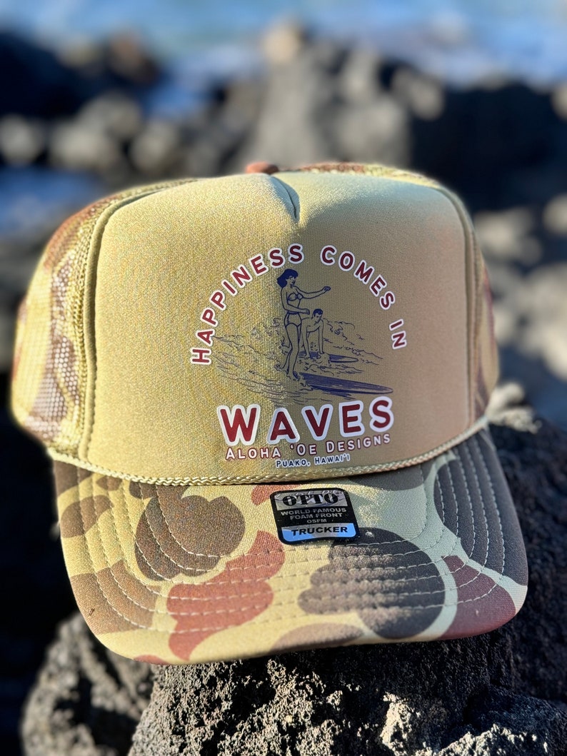 Happiness Comes in Waves Aloha 'oe Trucker Hat--women, Surfer, Trucker ...