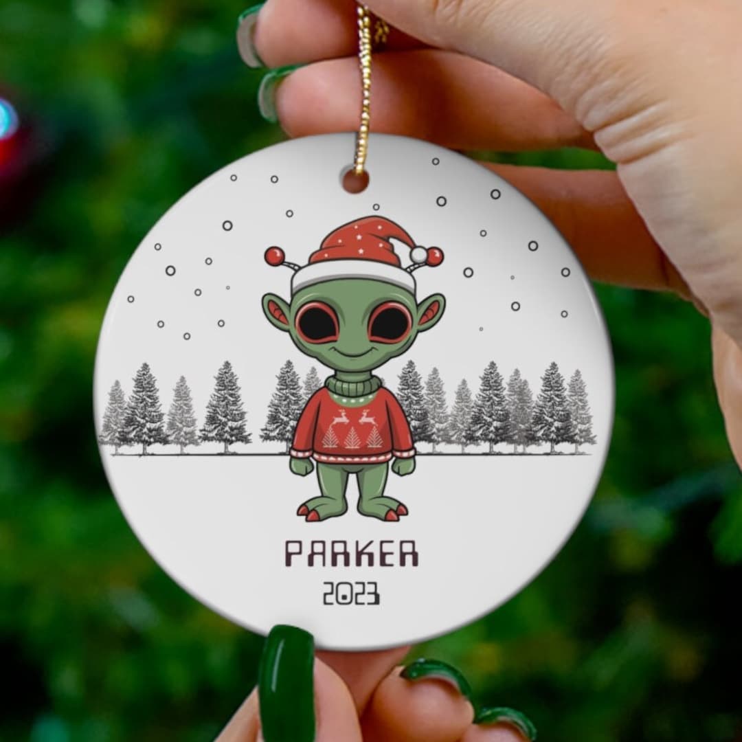 Personalized Alien Christmas Ceramic Ornament, Christmas Aliens ...