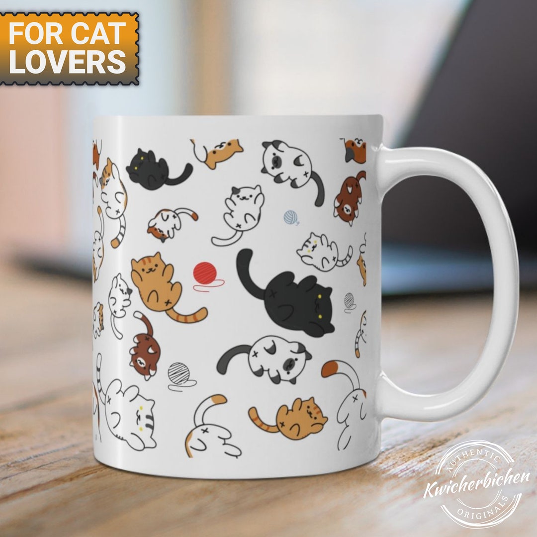Cute Cats Playing Pattern Coffee Mug, Funny, Humor, Gift for Her Him ...
