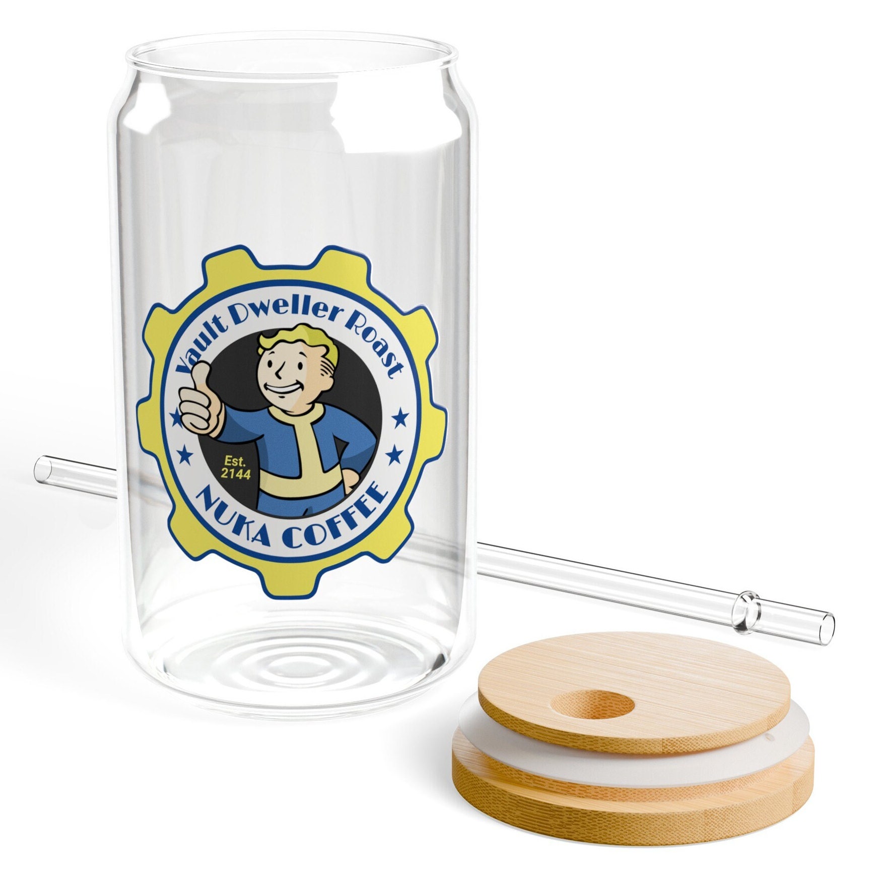 Nuka Coffee Vault Tec Iced Coffee Cup Glass Tumbler 16 Oz, Fallout ...