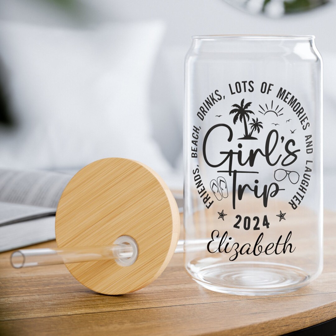 Personalized Girls Trip Glass Tumbler 16oz, Girls Getaway Tumbler Cup ...