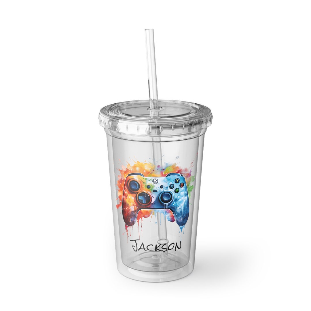 Personalized Gaming Acrylic Cup, Colorful Controller Splatter Art ...
