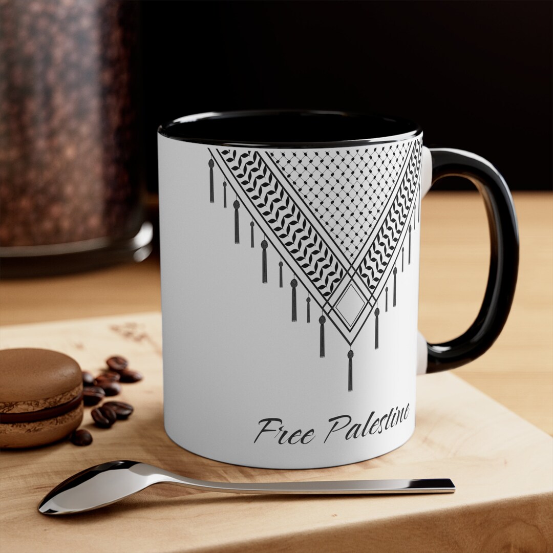 Free Palestine Kufiya Keffiyeh Kaffiyeh or Hatta Accent Coffee Mug ...