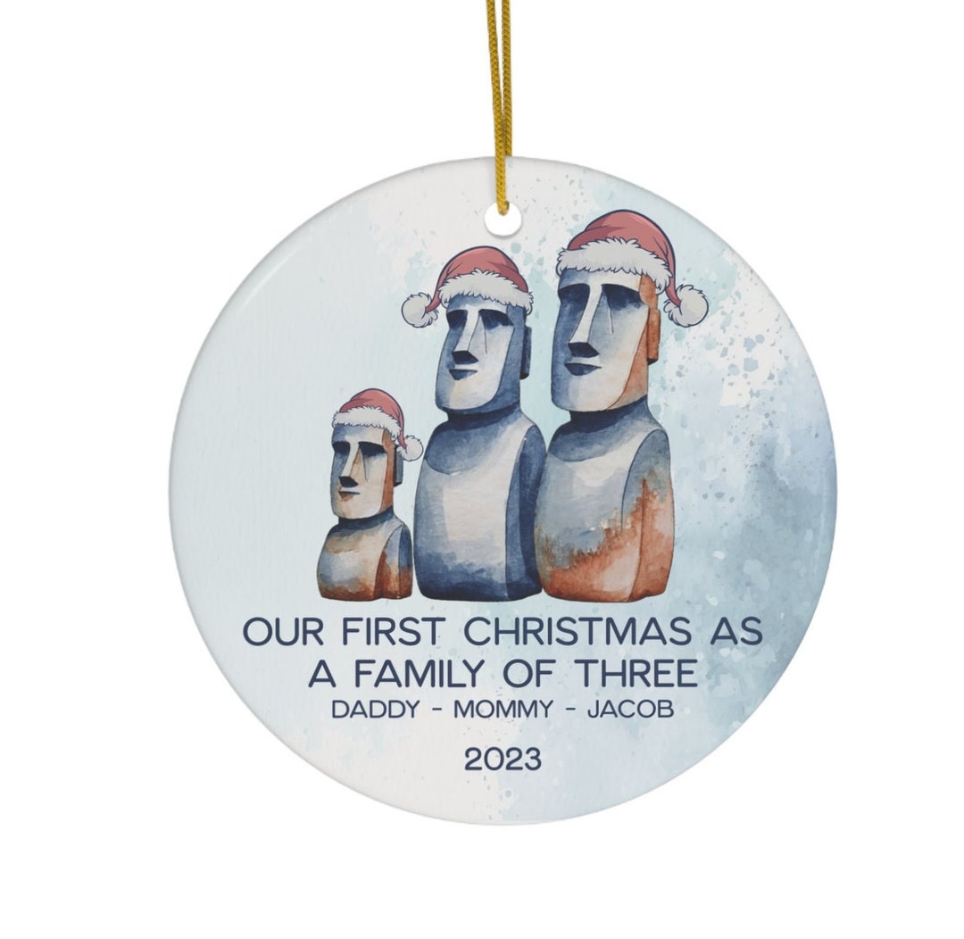 First Christmas as A Family of Three Moai Christmas Ornament ...