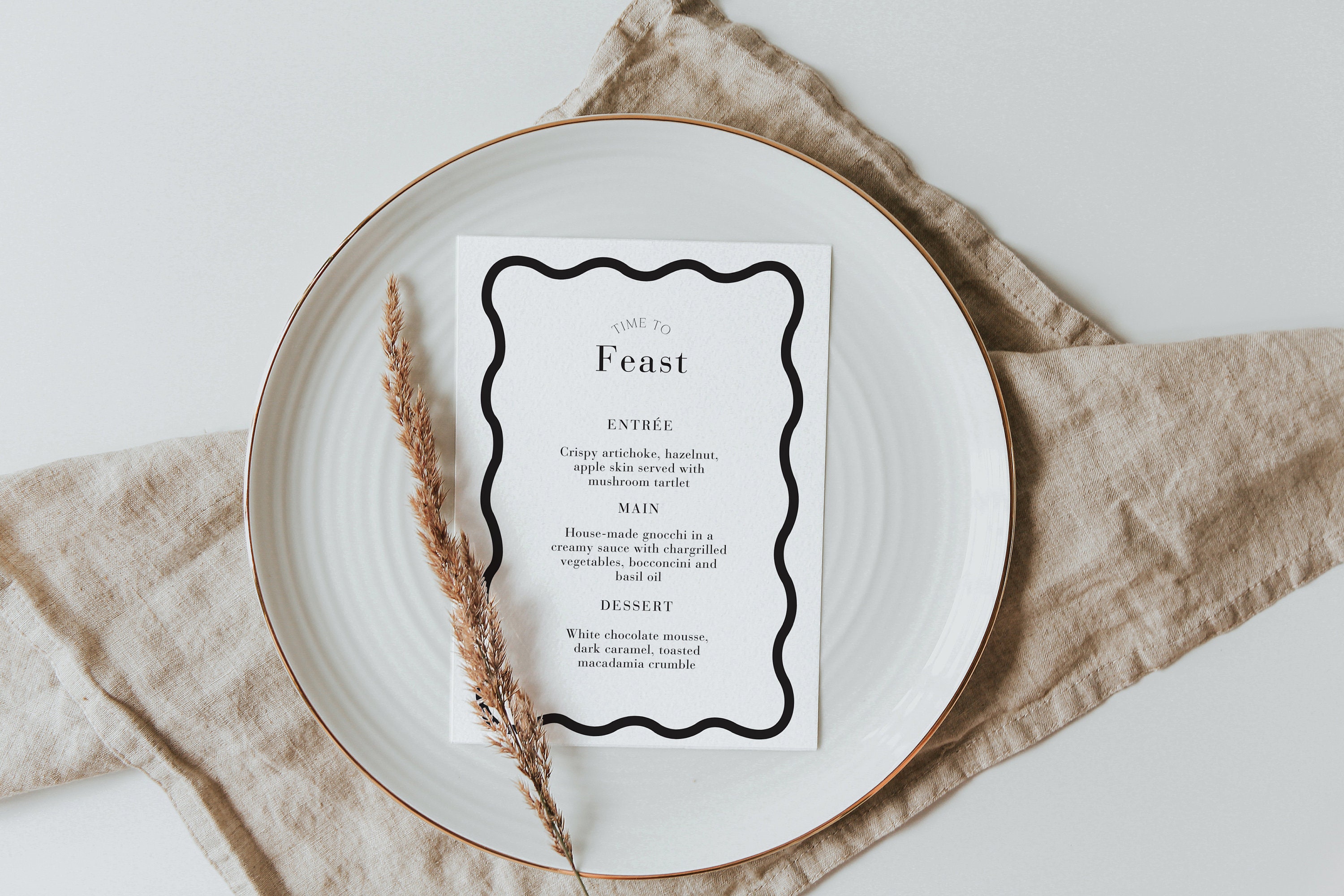 Wavy Menu and Place Card Template, Wedding/bridal Shower Menu ...