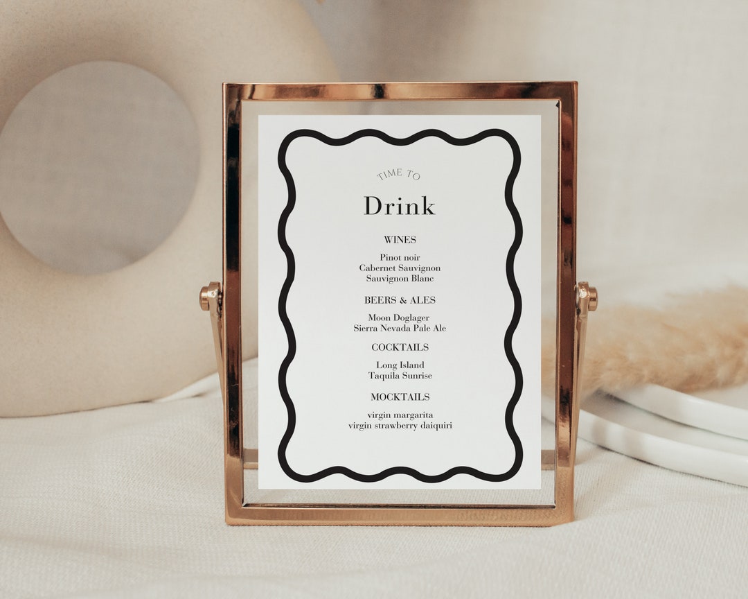Wavy Bar Menu Template, Wedding/bridal Shower Bar Menu, Drinks Sign ...