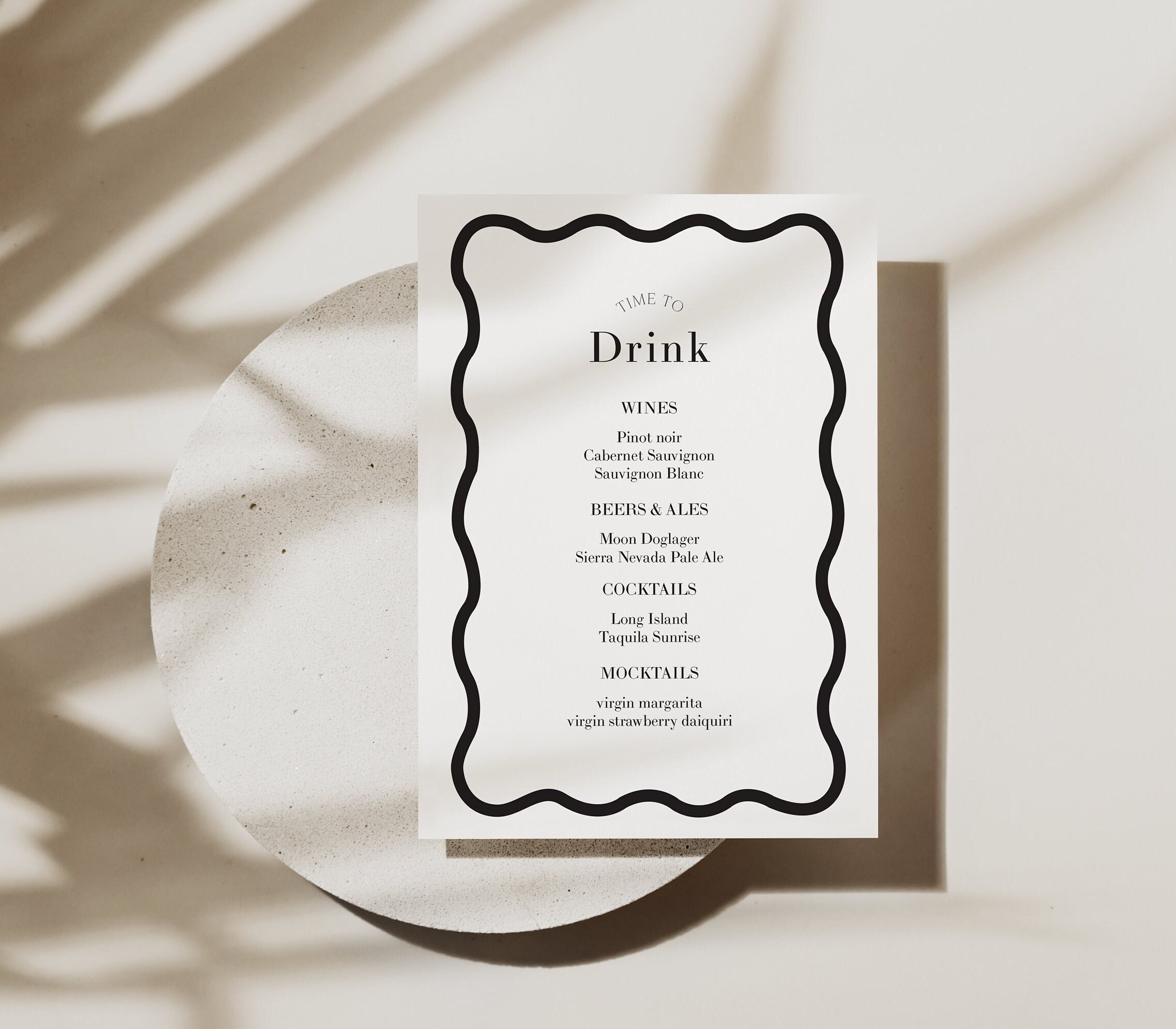 Wavy Bar Menu Template, Wedding/bridal Shower Bar Menu, Drinks Sign ...