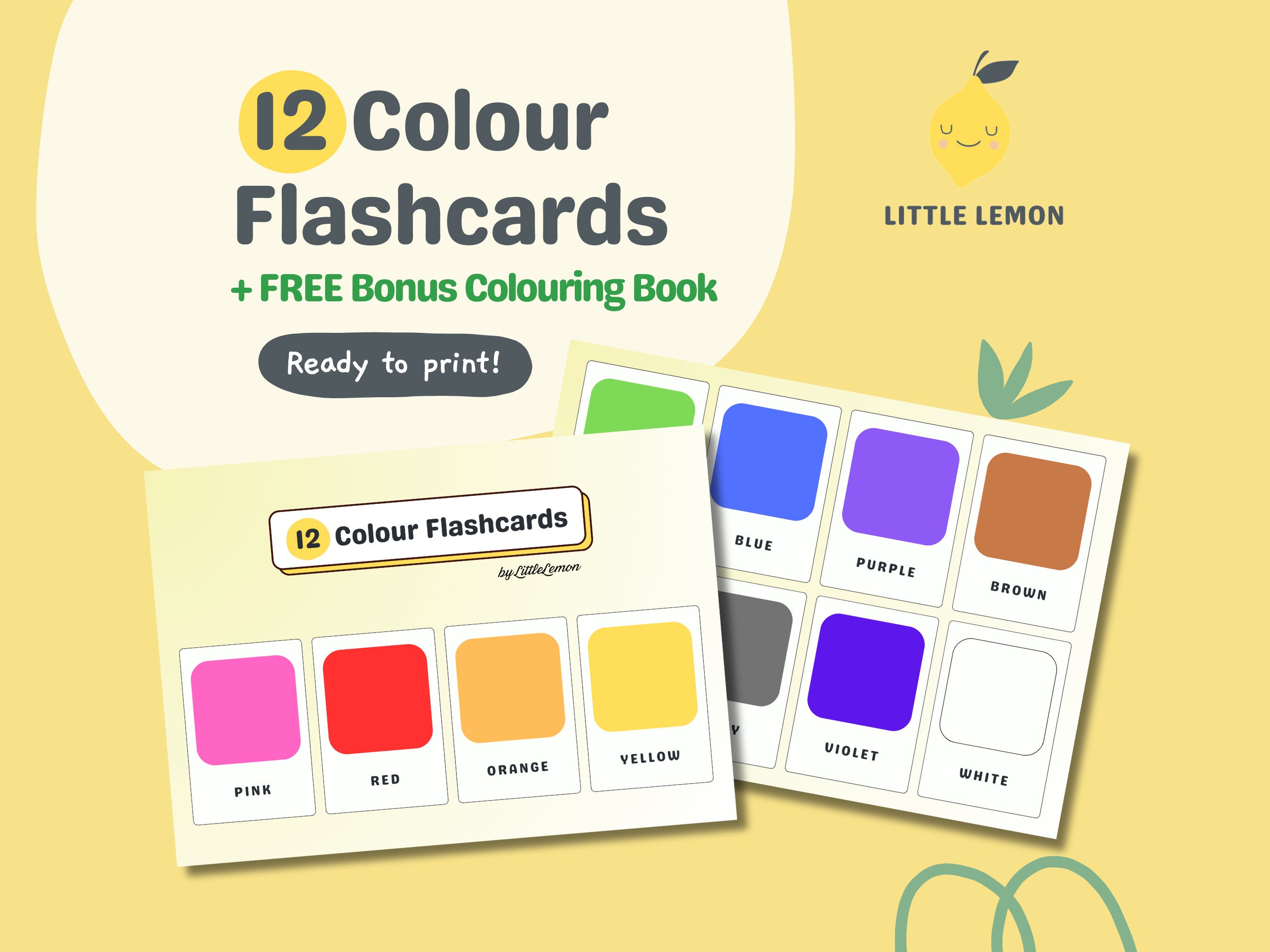 12 Colour Flashcards +FREE Coloring Book | Preschool Cards | Printable ...