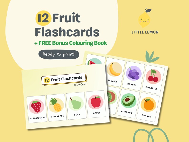 12 Fruit Flashcards + FREE Coloring Book | Preschool Cards | Printable ...