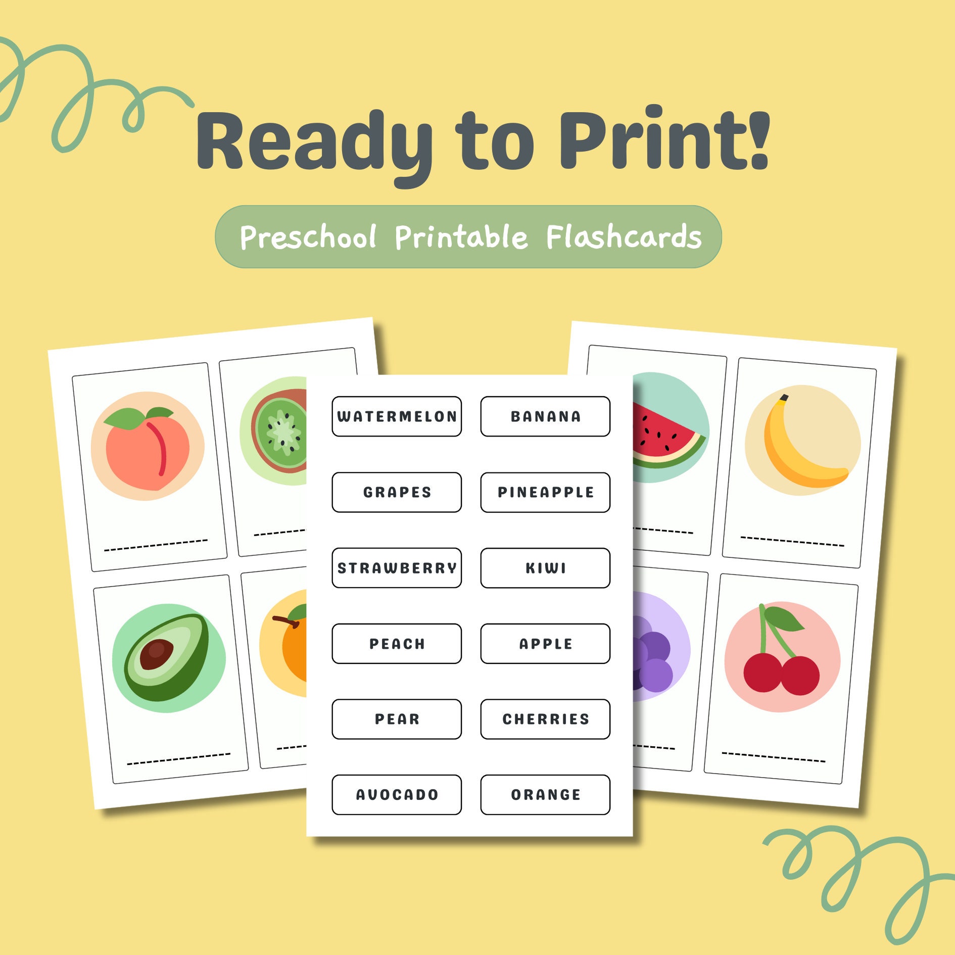 12 Fruit Flashcards FREE Coloring Book Preschool Cards - Etsy