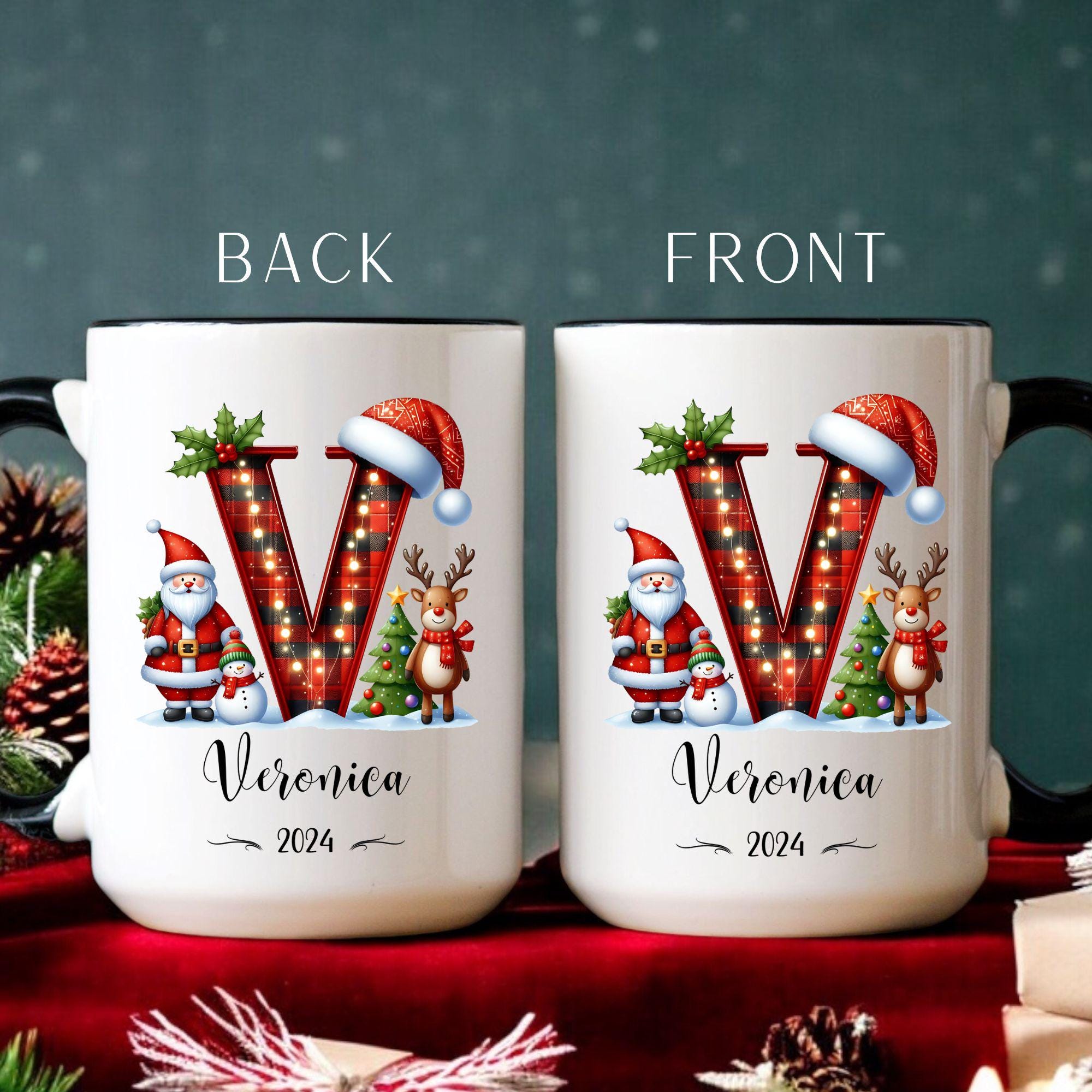 Personalized Christmas Letter Initial Name Coffee Mug Gift for Holidays ...