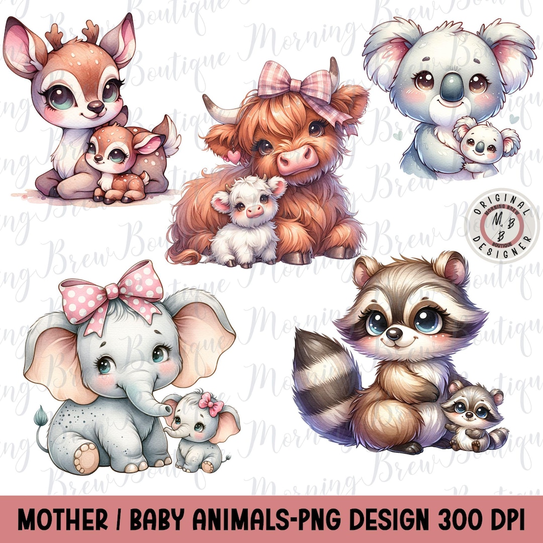 Watercolor Mother Baby Animals PNG Clipart, Wild Animals Clipart ...