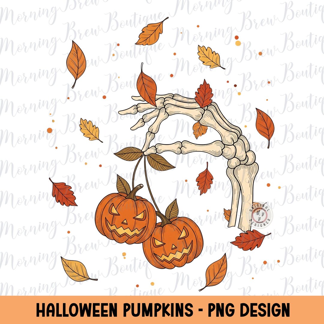 Halloween Skeleton Hand Jack-o-lantern Pumpkin PNG Design, Girly Fall ...