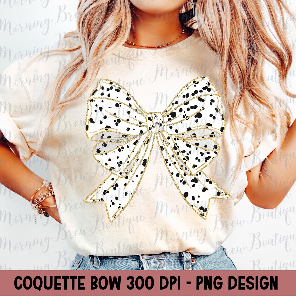 Gold Glitter Dalmatian Print Coquette Bow PNG Coquette Bow Trendy ...