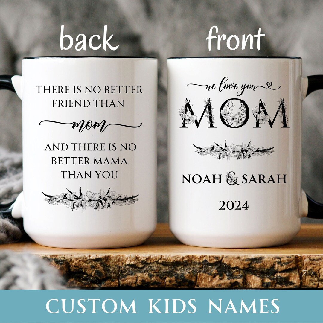 Custom Mom Mug, Personalized Kids Names Mom Mug, Floral Custom Mama Mug ...