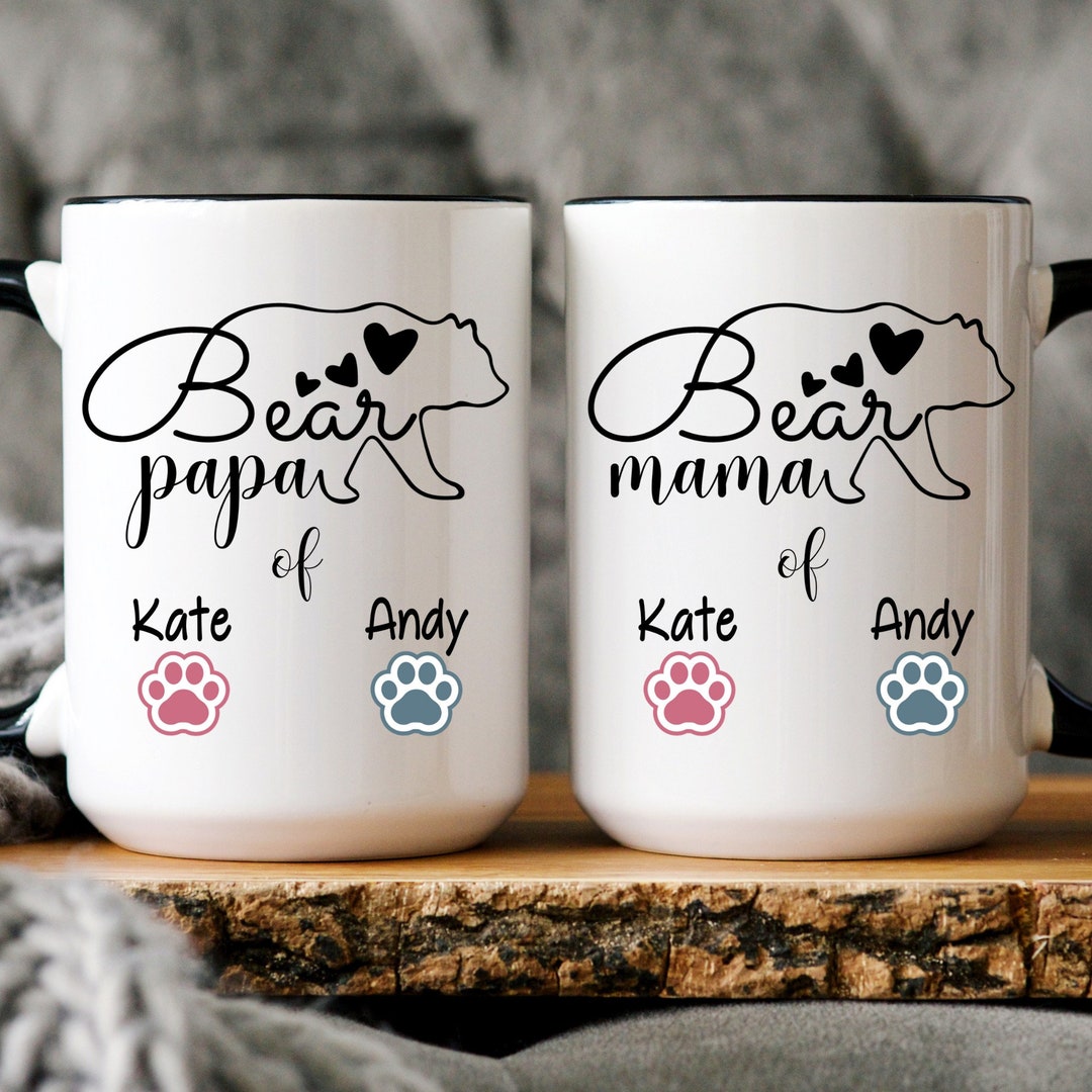 Custom Mama/papa Bear Mugs, Personalized Mama Bear Kids Names Mug Set ...