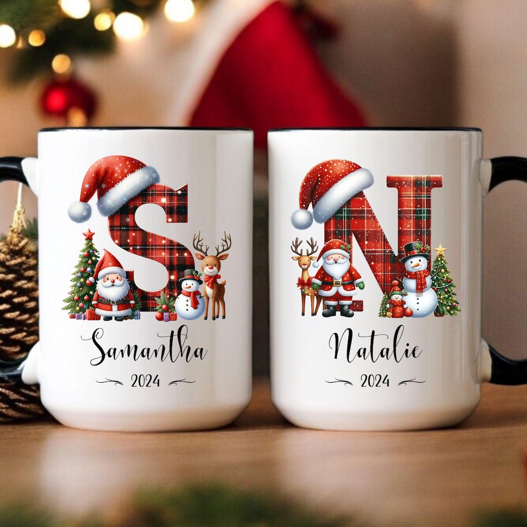 Personalized Christmas Letter Initial Name Coffee Mug Gift for Holidays ...