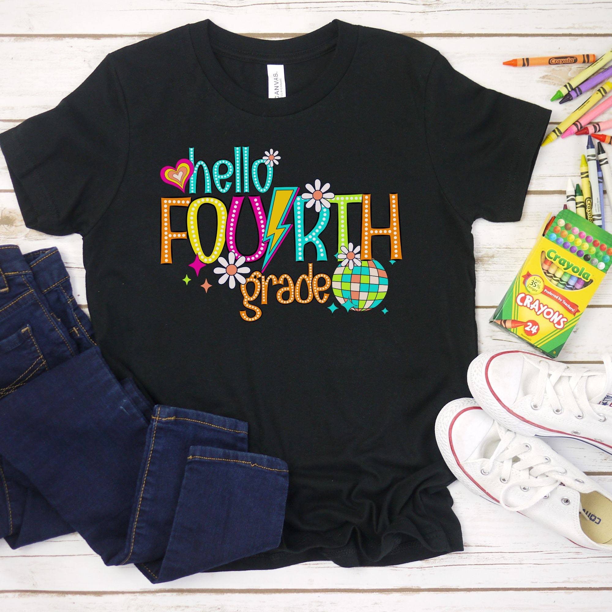 Hello Fourth Grade Kids Back to School Fourth Grader Shirt Matching ...