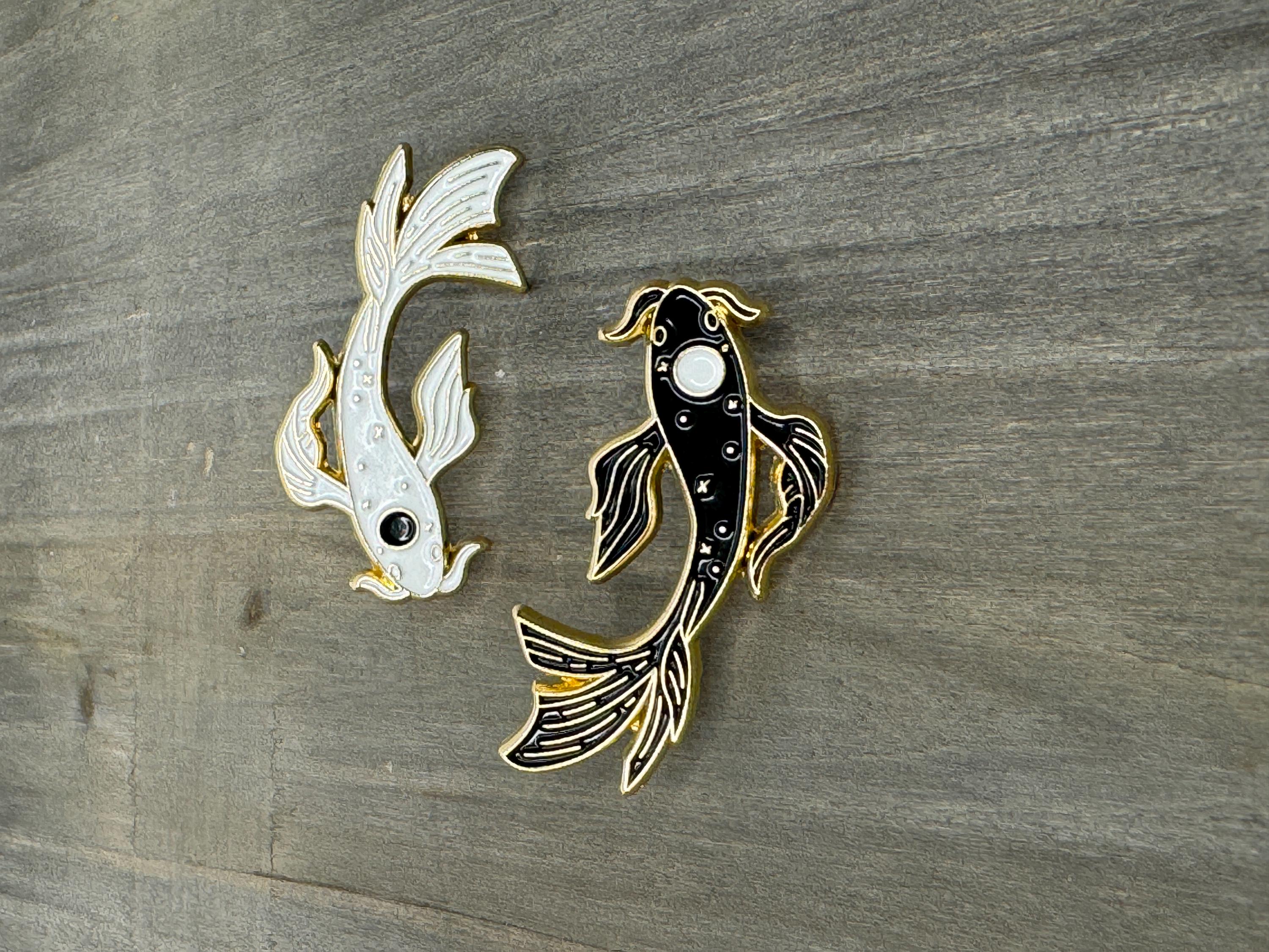 Yin Yang, Moon Fish, Koi Fish, Black and White Enamel Pins With Rubber ...