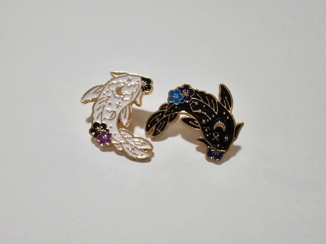 Yin Yang Koi Flower Celestial Black and White Enamel Pins - Etsy