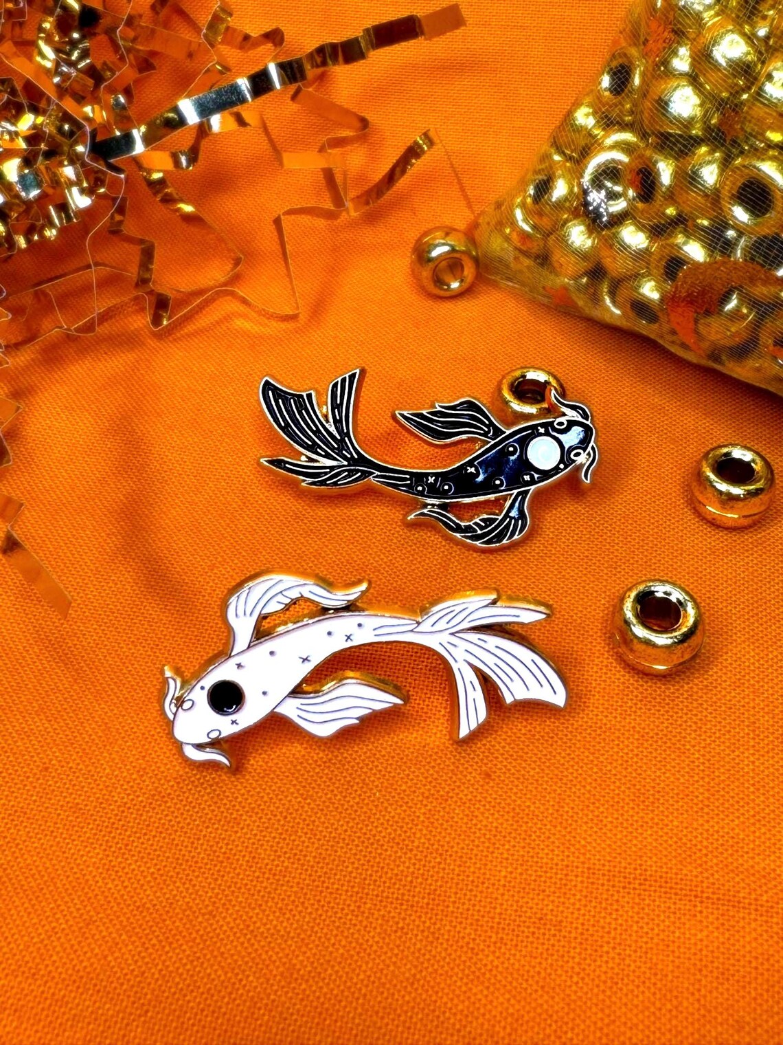Yin Yang, Moon Fish, Koi Fish, Black and White Enamel Pins With Rubber ...
