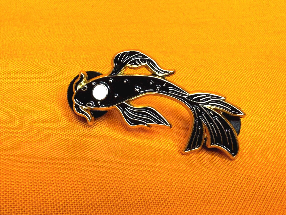 Yin Yang, Moon Fish, Koi Fish, Black and White Enamel Pins With Rubber ...